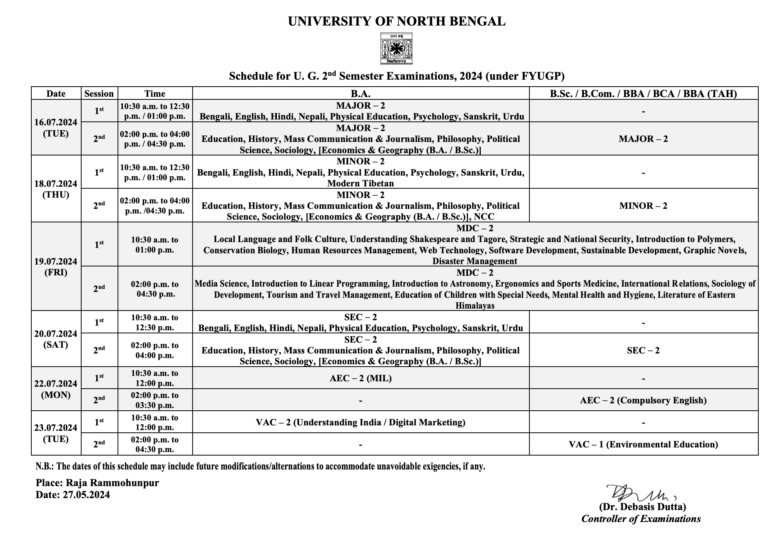 NBU Exam Routine 2024 Download 1st, 3rd, 5th Sem Exam Date {out}